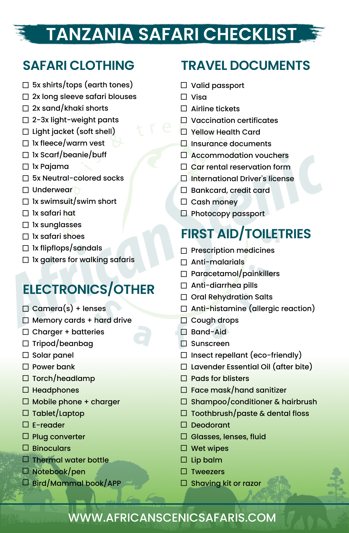 Tanzania Safari Packing List - Sia Yangu Safari